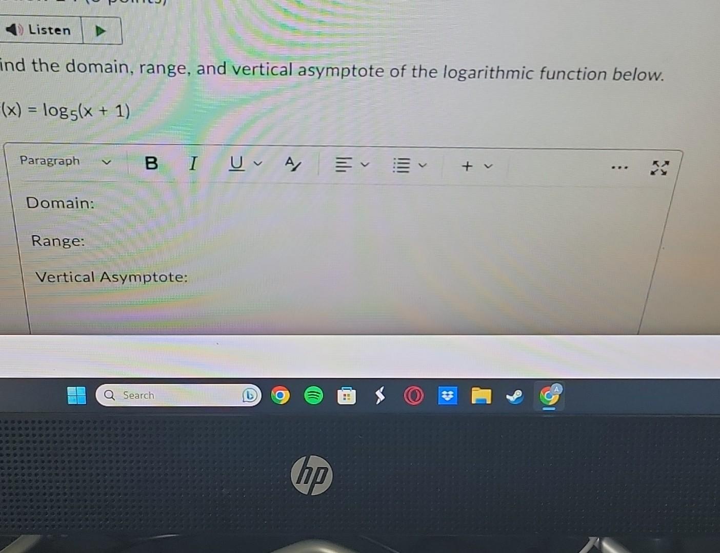 Solved ind the domain, range, and vertical asymptote of the | Chegg.com