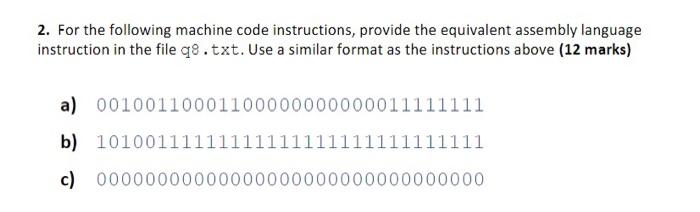 Solved 1. For each of the following assembly language | Chegg.com
