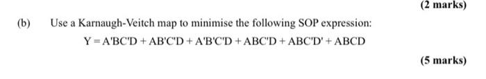 Solved (2 marks) (b) Use a Karnaugh-Veitch map to minimise | Chegg.com