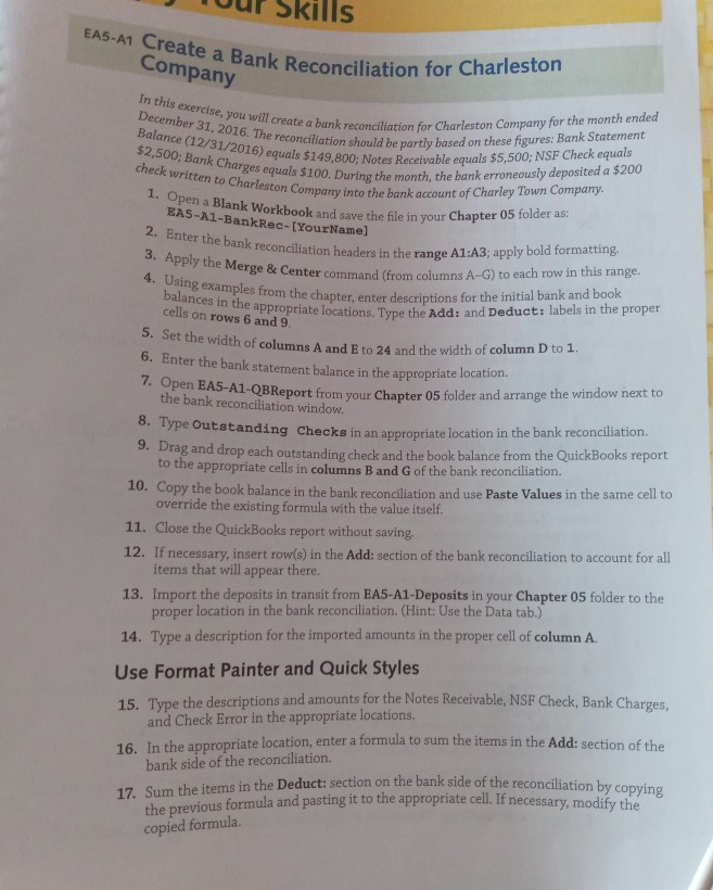 Solved EA5-A1 Create a Bank Reconciliation for Charleston In | Chegg.com