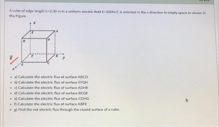 Solved A cube of edge length L-2,00 m in a uniform clectric | Chegg.com