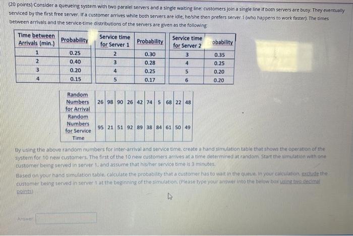 Solved (20 points) Consider a queueing system with two | Chegg.com