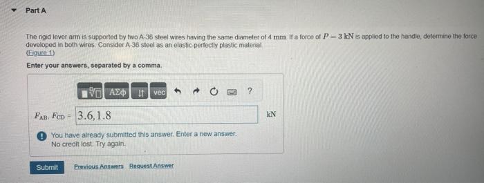 Solved The ngid lever arm is supportod by two A33 steel | Chegg.com