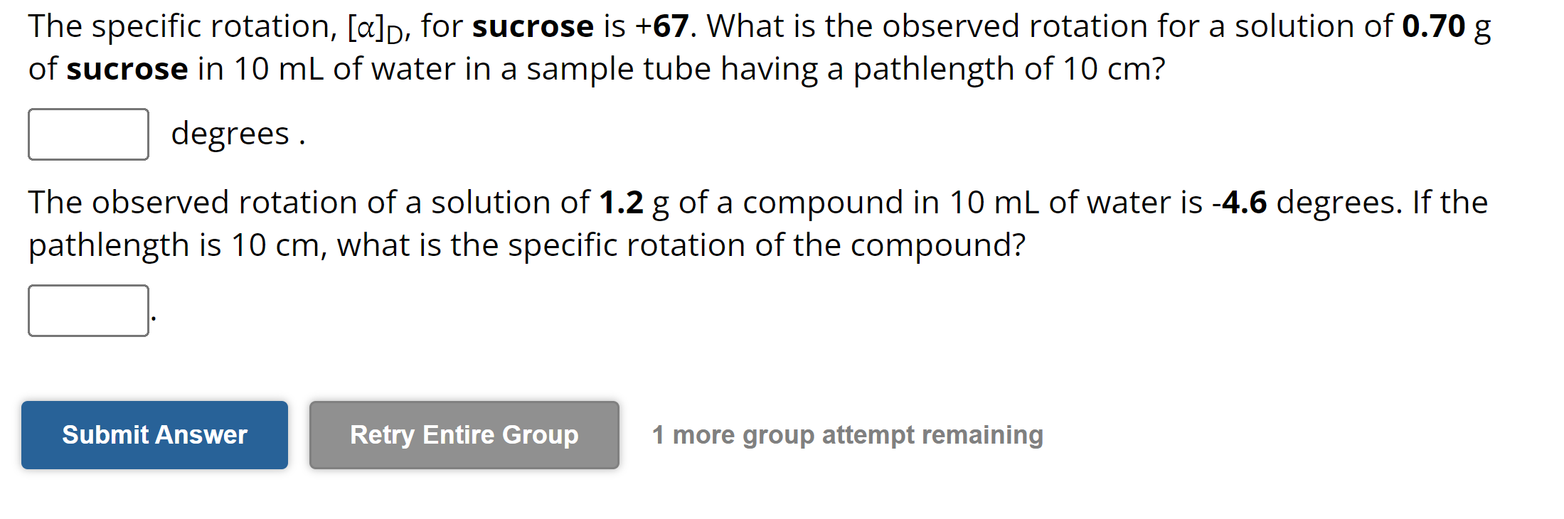 Solved The specific rotation, [α]D, ﻿for sucrose is +67. | Chegg.com