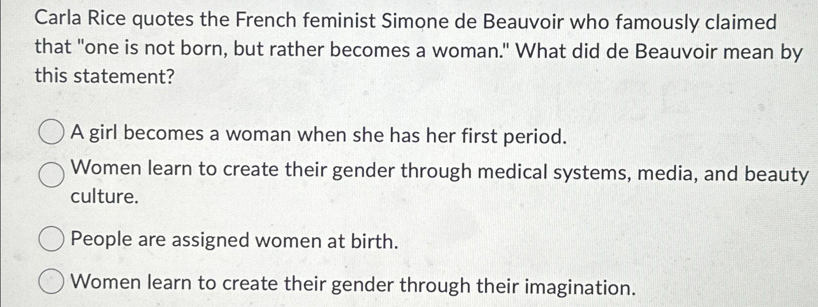 Solved Carla Rice quotes the French feminist Simone de | Chegg.com