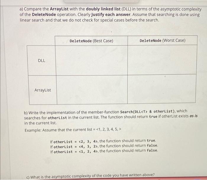 Solved a) Compare the ArrayList with the doubly linked list | Chegg.com