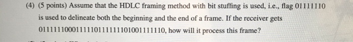 Solved (4) (5 points) Assume that the HDLC framing method | Chegg.com