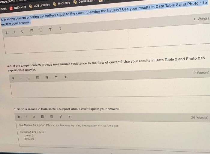 Calculated Resistance (R=V/I) Data Table 2: Current | Chegg.com