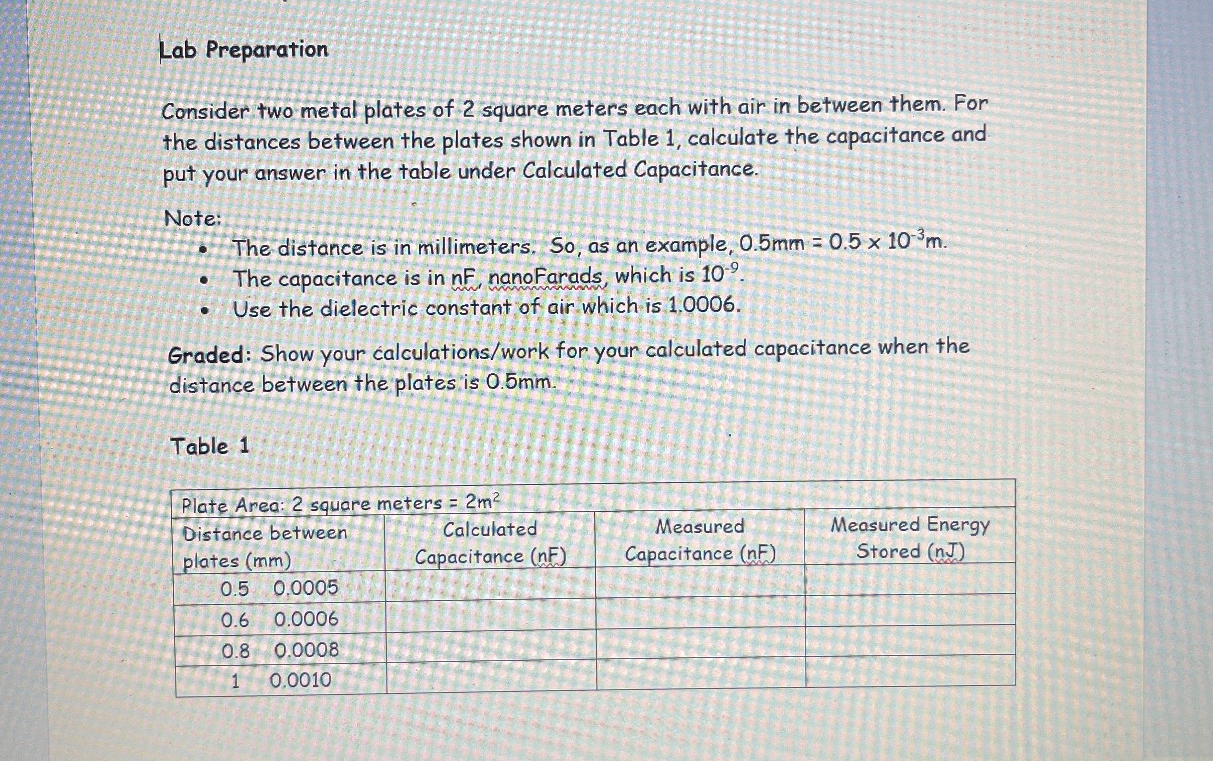 Solved Lab PreparationConsider two metal plates of 2 ﻿square | Chegg.com