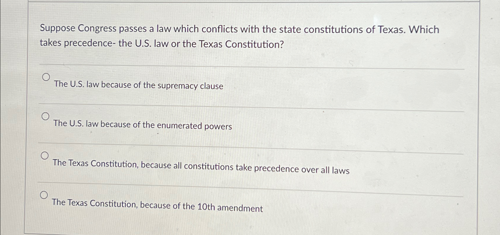 Solved Suppose Congress passes a law which conflicts with | Chegg.com