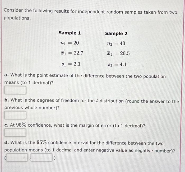 Solved Consider the following results for independent random | Chegg.com