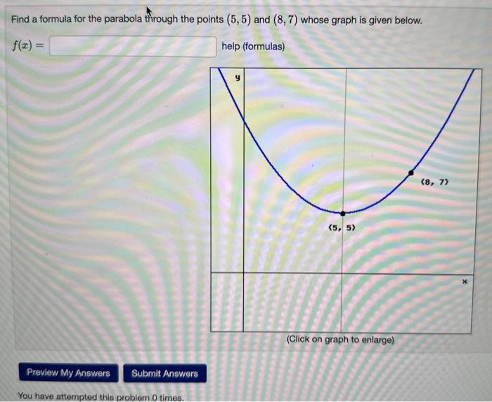 Solved Find a formula for the parabola through the points | Chegg.com