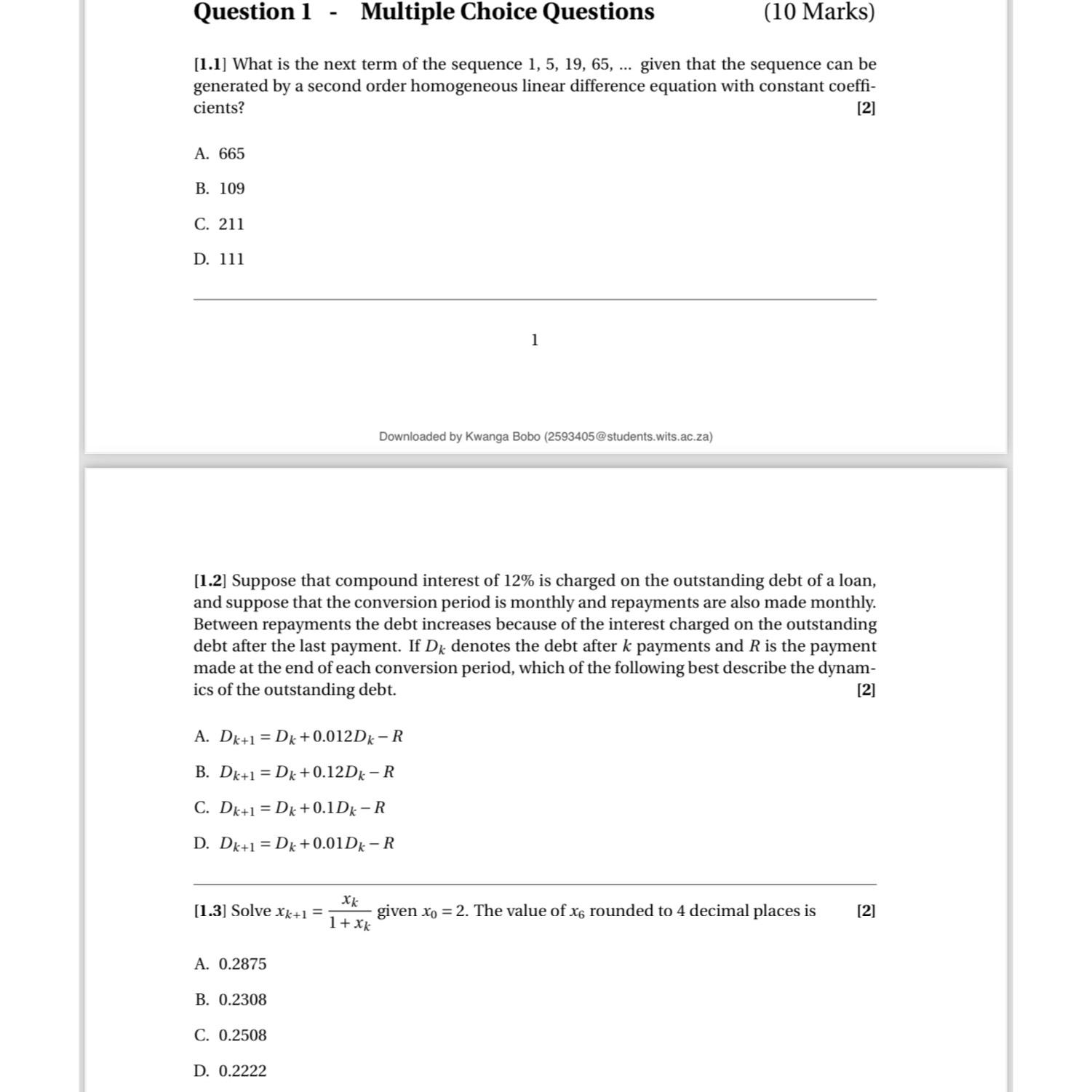 Solved Question 1 - ﻿Multiple Choice Questions(10 | Chegg.com