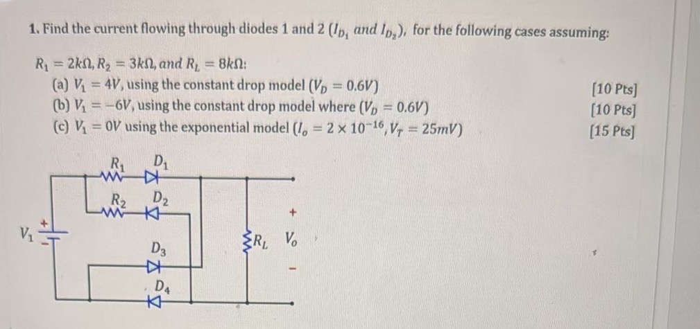 Solved Find the current flowing through diodes 1 ﻿and and | Chegg.com