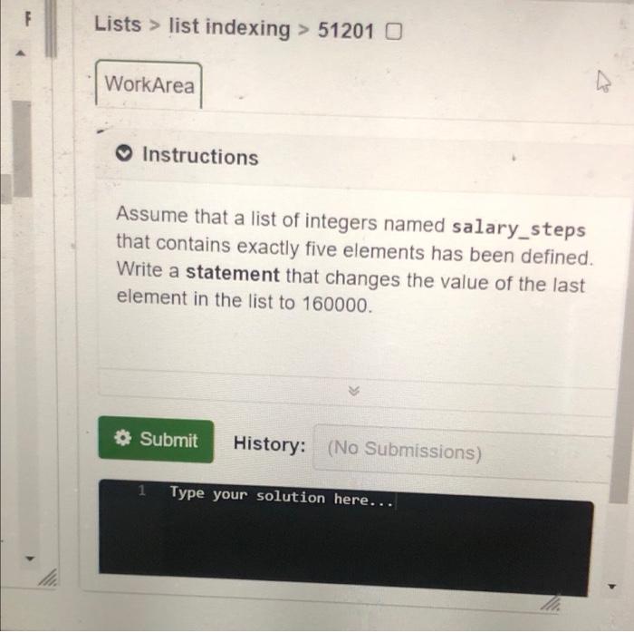 Solved Lists > list indexing > 51280 O WorkArea Instructions | Chegg.com