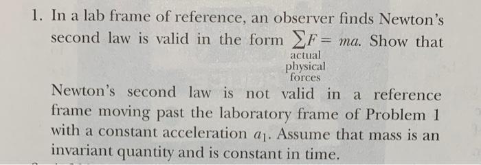 Solved 1. In a lab frame of reference, an observer finds | Chegg.com