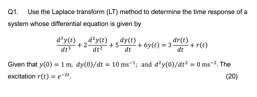 Solved Q1. ﻿Use the Laplace transform (LT) ﻿method to | Chegg.com