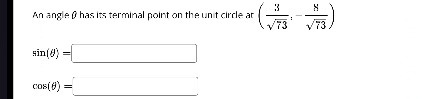 Solved An angle θ ﻿has its terminal point on the unit circle | Chegg.com
