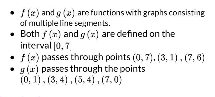 Solved - f(x) and g(x) are functions with graphs consisting | Chegg.com