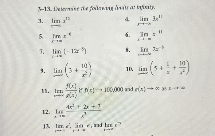 Solved 3-13. Determine the following limits at infinity. 3. | Chegg.com