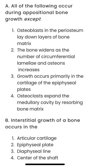 Solved A. All of the following occur during appositional | Chegg.com