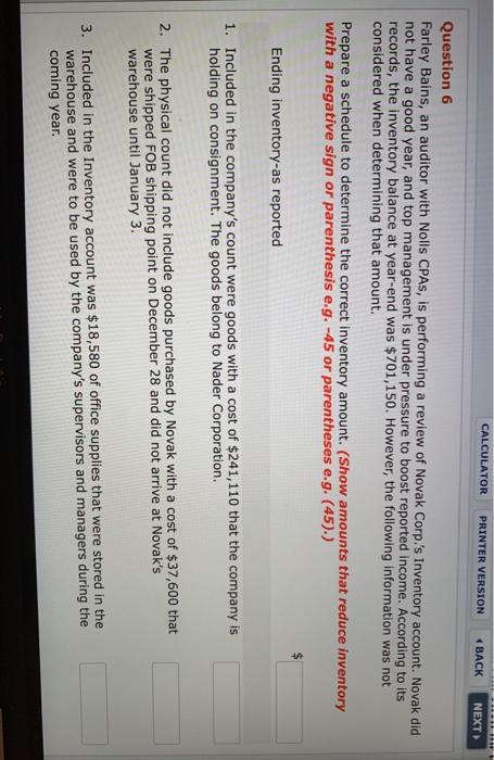 Solved CALCULATOR PRINTER VERSION « BACK NEXT Question 6 | Chegg.com