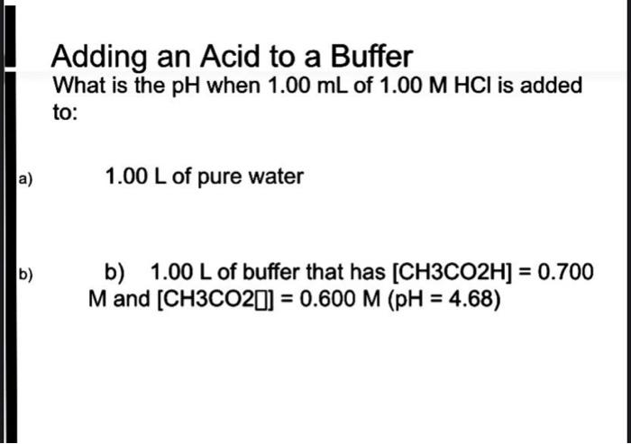 Solved Adding an Acid to a Buffer What is the pH when 1.00 | Chegg.com