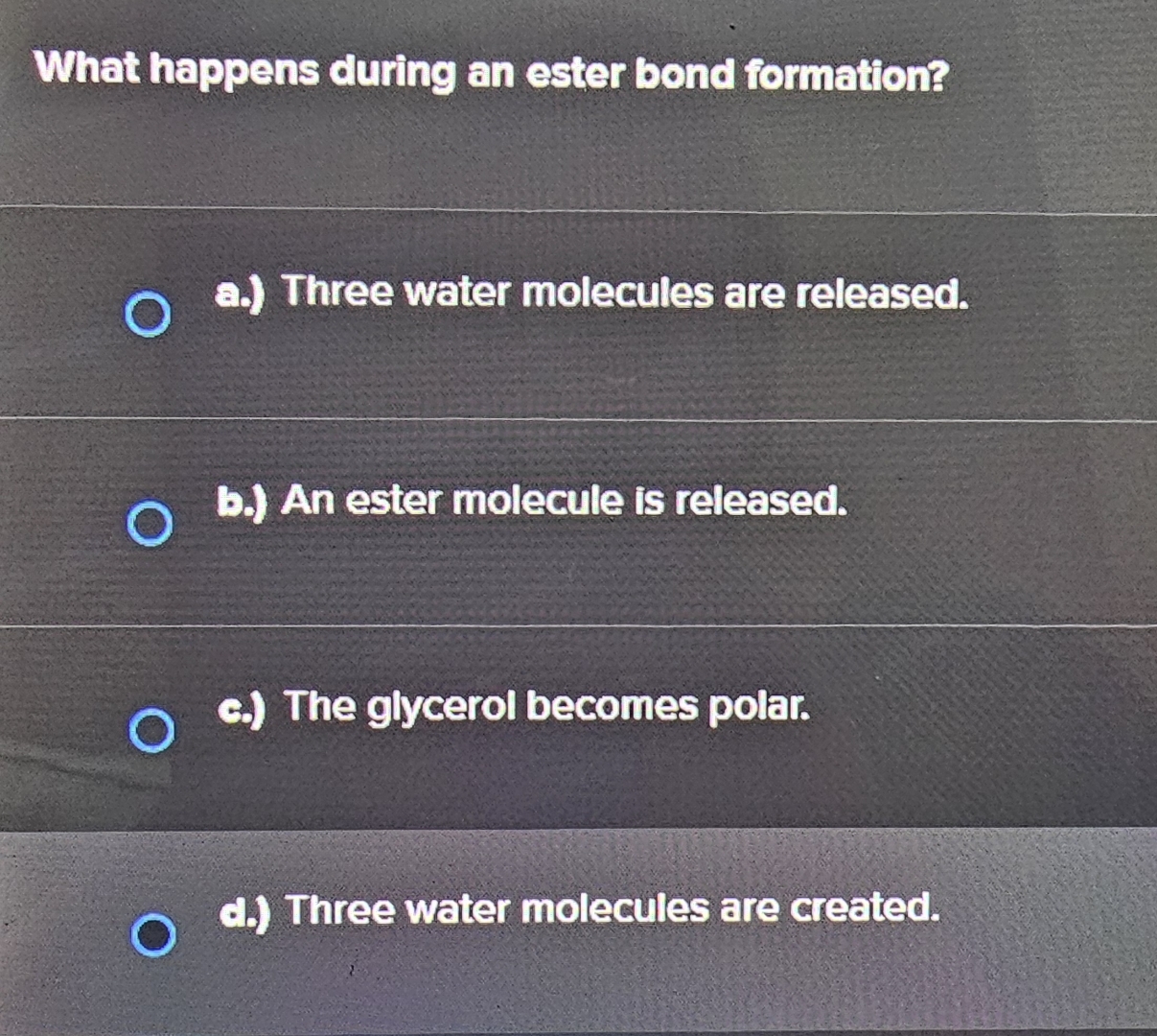Solved What happens during an ester bond formation?a.) | Chegg.com
