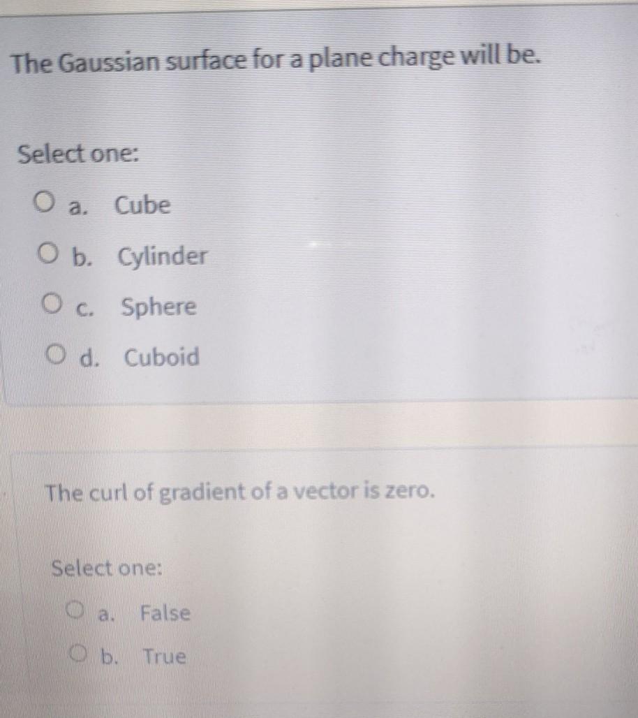 Solved The Gaussian surface for a plane charge will be. | Chegg.com