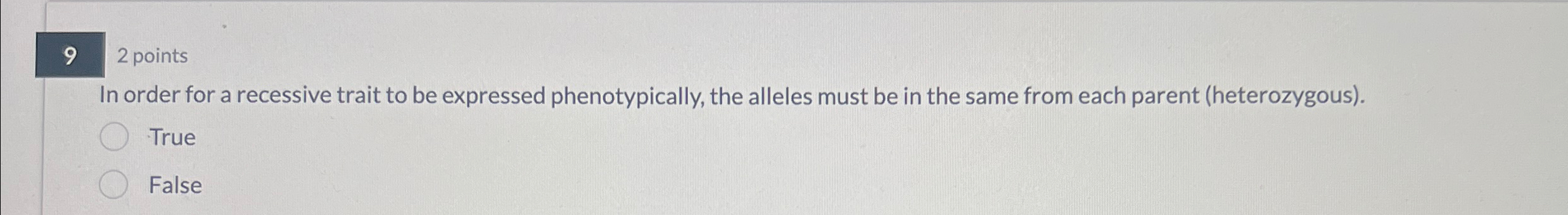 Solved 92 ﻿pointsIn order for a recessive trait to be | Chegg.com
