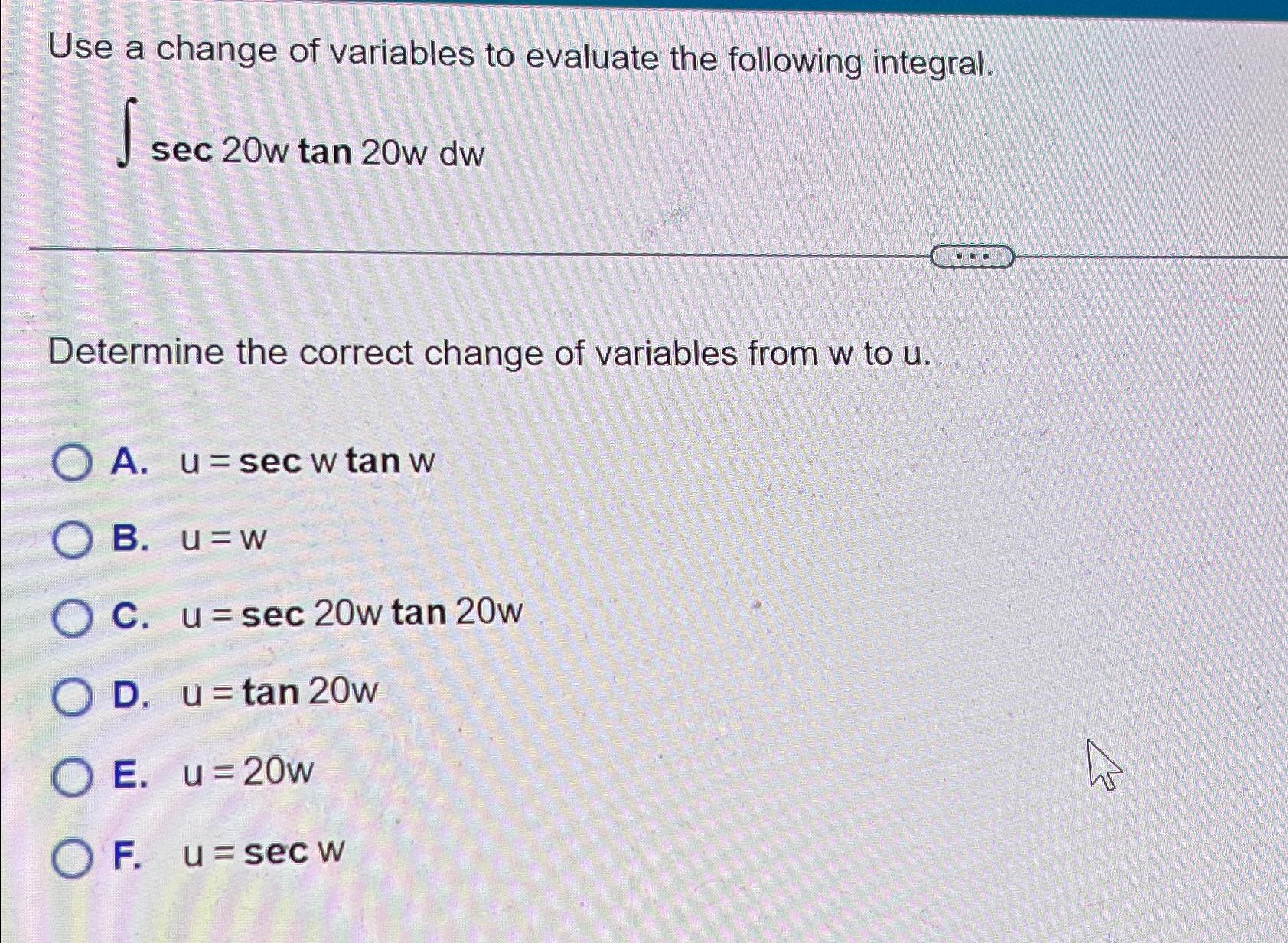 Solved Use a change of variables to evaluate the following | Chegg.com
