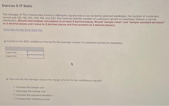 Solved Exercise 5-17 Static The manager of The Cheesecake | Chegg.com
