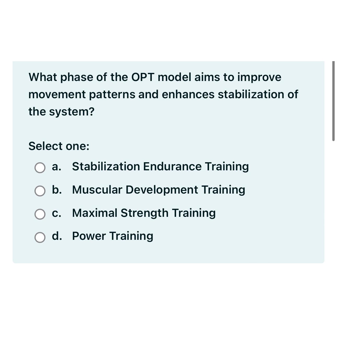 Solved What phase of the OPT model aims to improve movement | Chegg.com