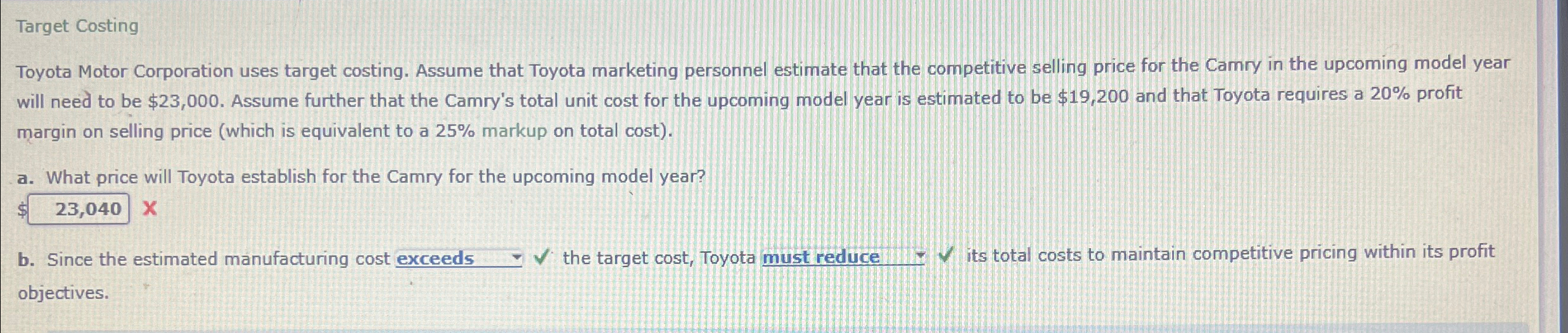 Solved Target CostingToyota Motor Corporation uses target | Chegg.com