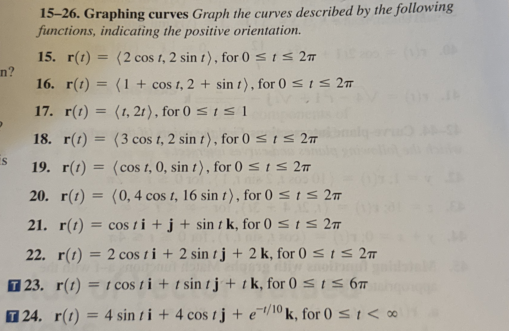 Solved 15-26. ﻿Graphing curves Graph the curves described by | Chegg.com