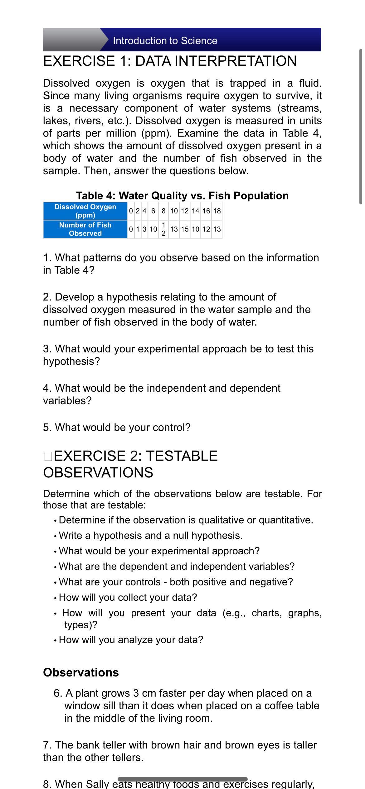 Solved Introduction to ScienceEXERCISE 1: DATA | Chegg.com
