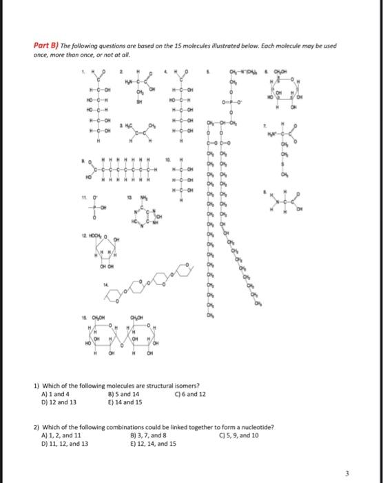 Solved The following questions are based on the 15 molecules | Chegg.com