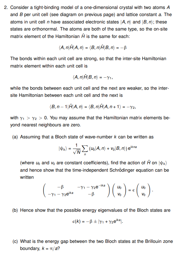 Solved Consider a tight-binding model of a one-dimensional | Chegg.com