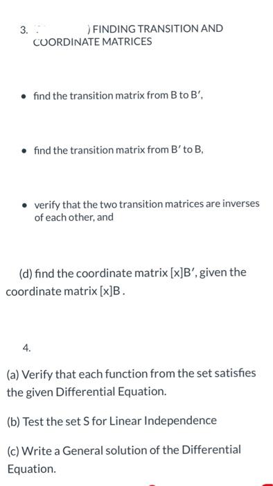 3. )FINDING TRANSITION AND CUORDINATE MATRICES - find | Chegg.com