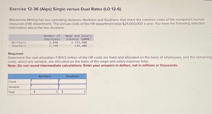 Solved Exercise 12-36 (Algo) Single versus Dual Rates (LO | Chegg.com