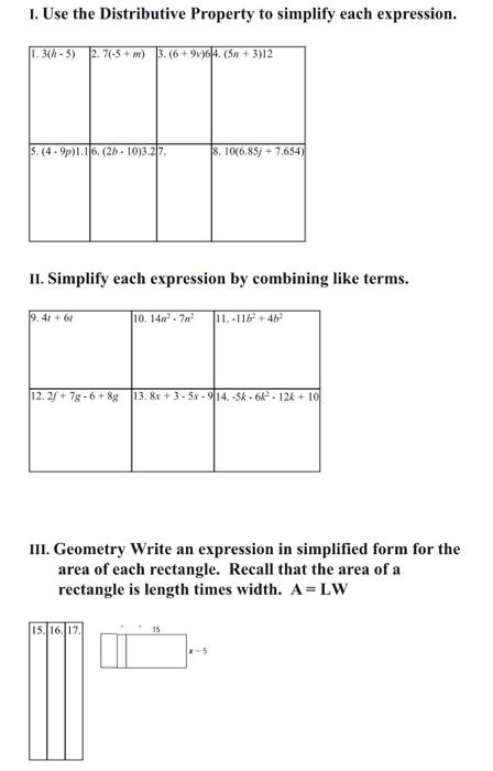 Solved 1. Use the Distributive Property to simplify each | Chegg.com