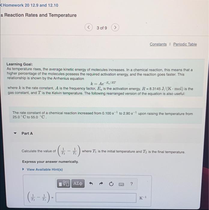 Solved ± Reaction Rates and Temperature Learning Goal: As | Chegg.com