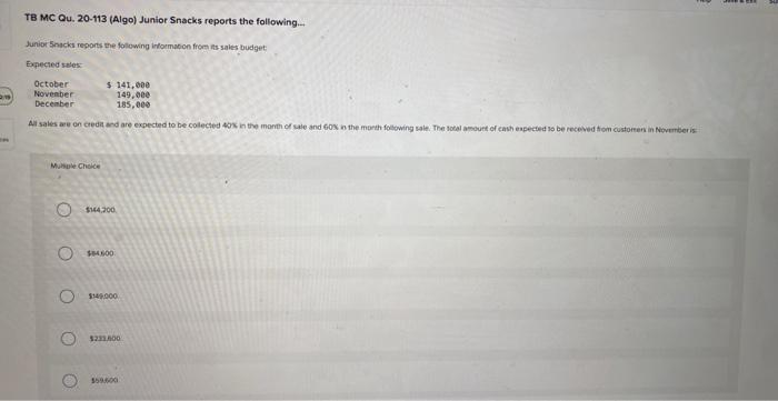 Solved TB MC Qu, 20-113 (Algo) Junior Snacks reports the | Chegg.com