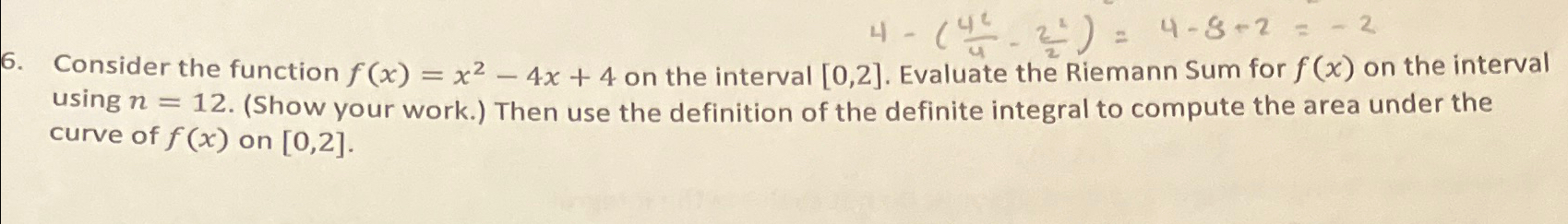 Solved Consider the function f(x)=x2-4x+4 ﻿on the interval | Chegg.com