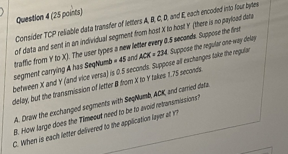 Solved Consider TCP reliable data transfer of letters A, ﻿B, | Chegg.com