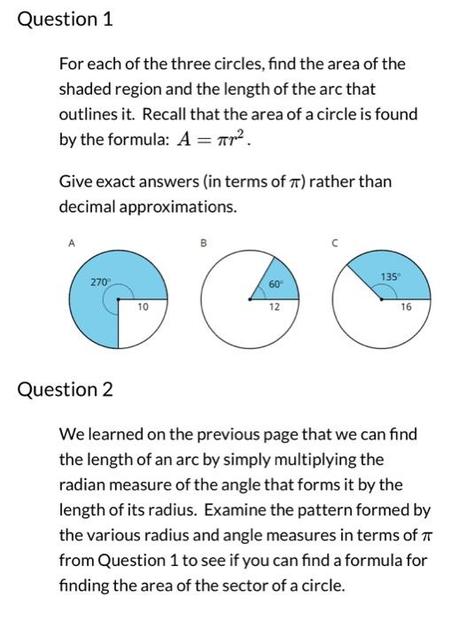 Solved For each of the three circles, find the area of the | Chegg.com