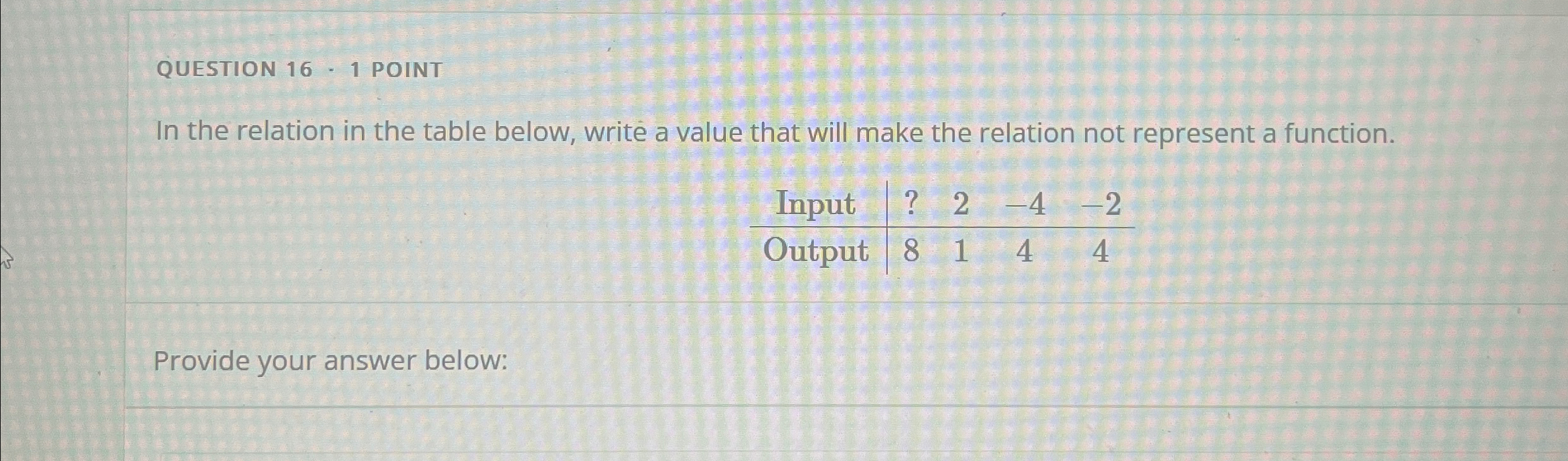 Solved QUESTION 16 1 ﻿POINTIn the relation in the table | Chegg.com