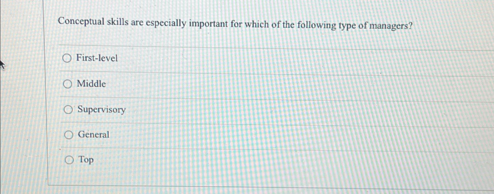 Solved Conceptual skills are especially important for which | Chegg.com
