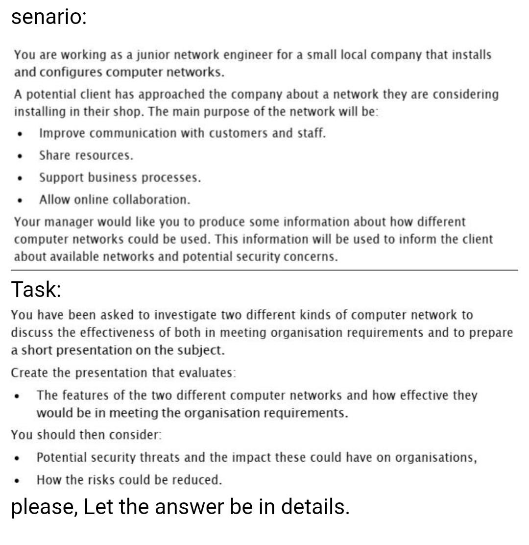 Solved senario: You are working as a junior network engineer | Chegg.com