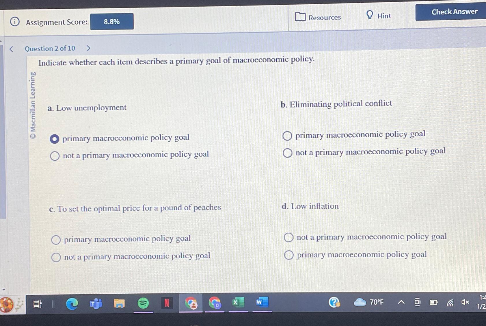 Solved Assignment Score:ResourcesHintQuestion 2 ﻿of | Chegg.com
